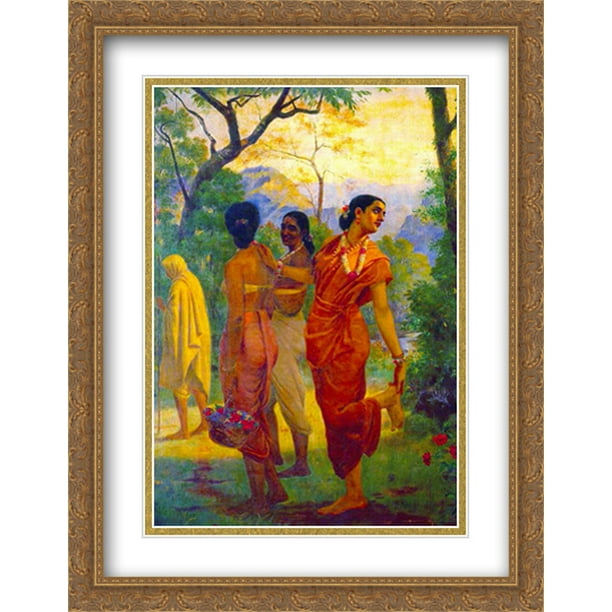 Shakuntala looking back to glimpse Dushyanta 2x Matted 28x36 Large Gold ...