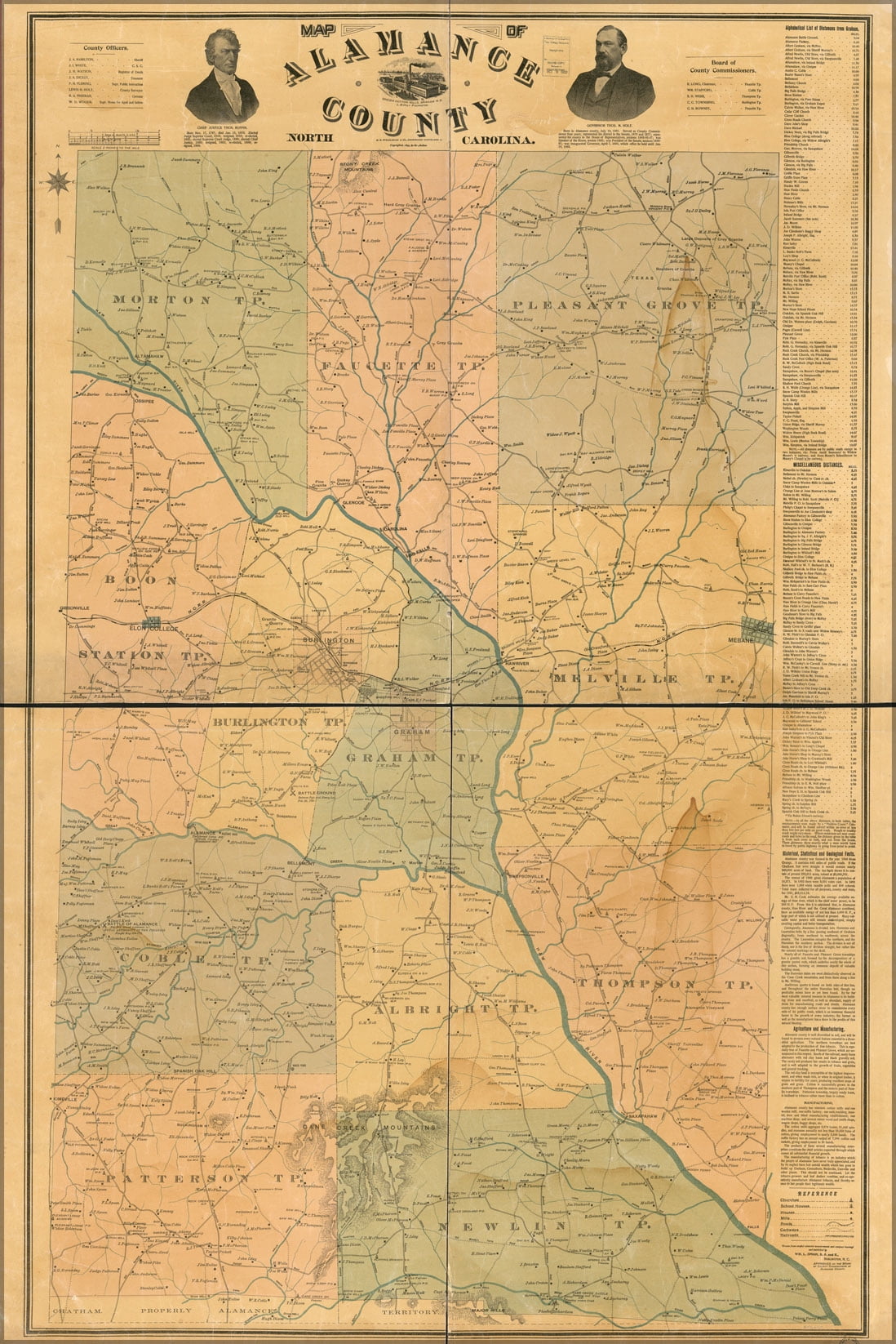 24"x36" Gallery Poster, Map of Alamance County, North Carolina 1893 ...