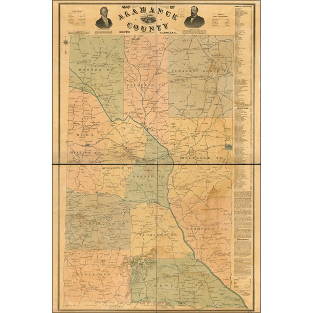 24"x36" Gallery Poster, Map of Alamance County, North Carolina 1893 ...