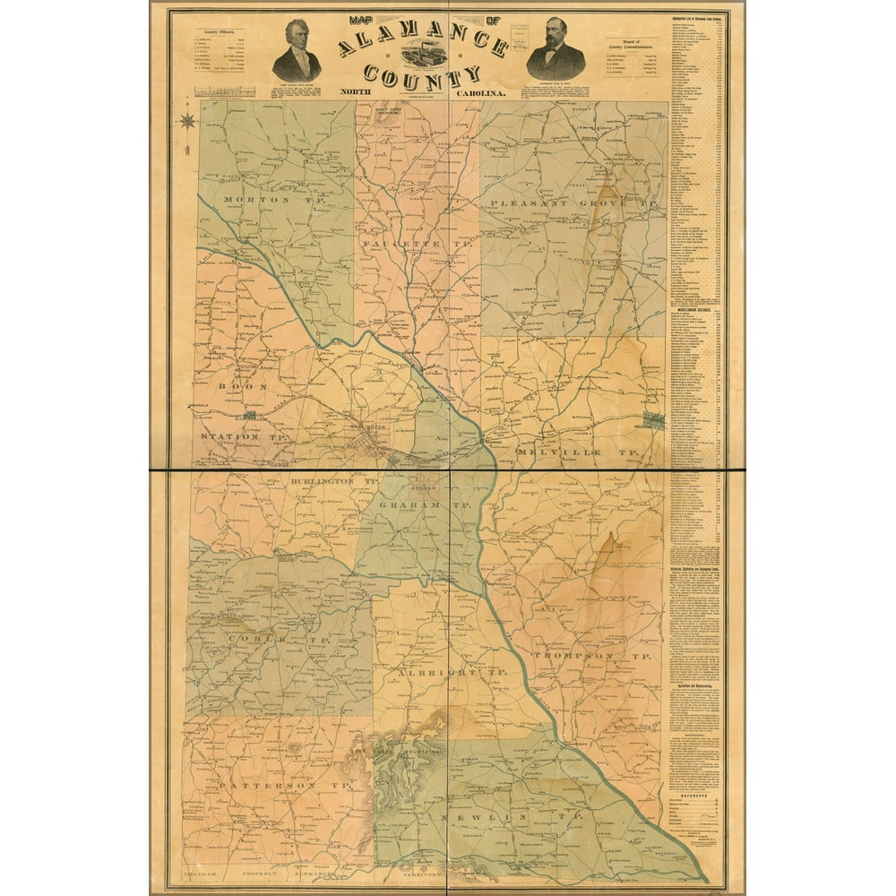 24"x36" Gallery Poster, Map of Alamance County, North Carolina 1893 ...
