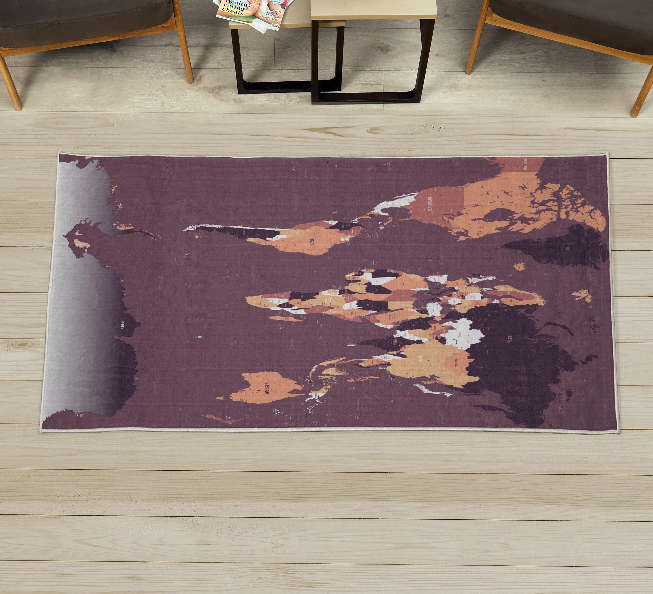 Earth Decorative Rug, Detailed World Map with All Countries Major ...