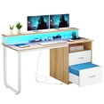 Dextrus 55" Computer Desk with Storage Drawers & LED Light, Office Desk ...