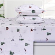 Snowflake Flannel Sheet Set, Includes Fitted Sheet, Flat Sheet and Two ...