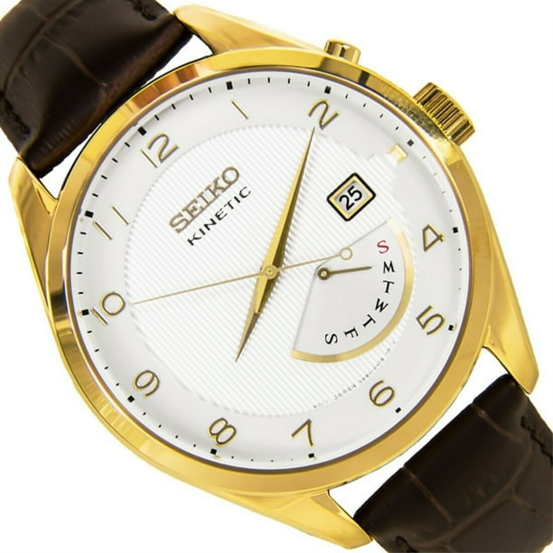 Seiko Men's Kinetic White Dial Brown Leather Watch SRN052 - Walmart.com