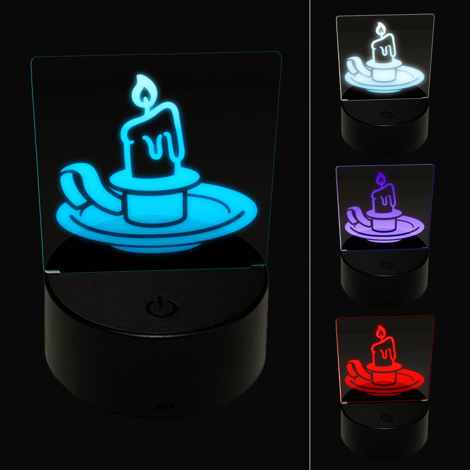 Candle on a Holder LED Night Light Sign 3D Illusion Desk Nightstand ...