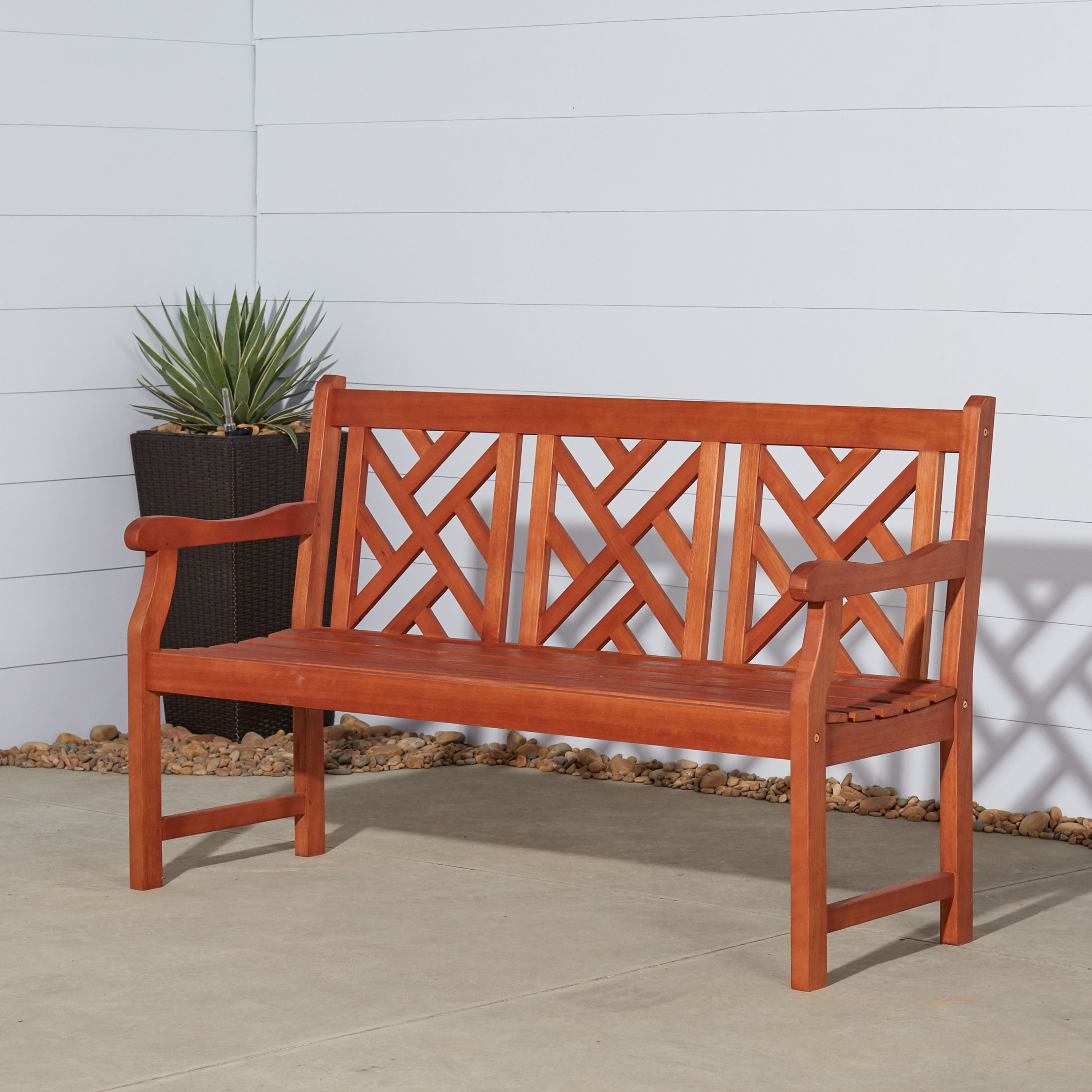 Malibu 3-Seater Outdoor Wood Garden Bench in Natural Color - Walmart.com