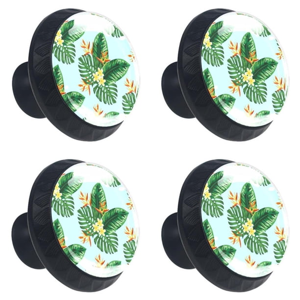 4 Pcs Tropical Green Leaf Knobs for Kitchen Cabinet Cupboard Dresser ...