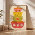 Affixzi Retro Pyrex Poster, Mid Century Kitchen Wall Art, Vintage Bowl ...