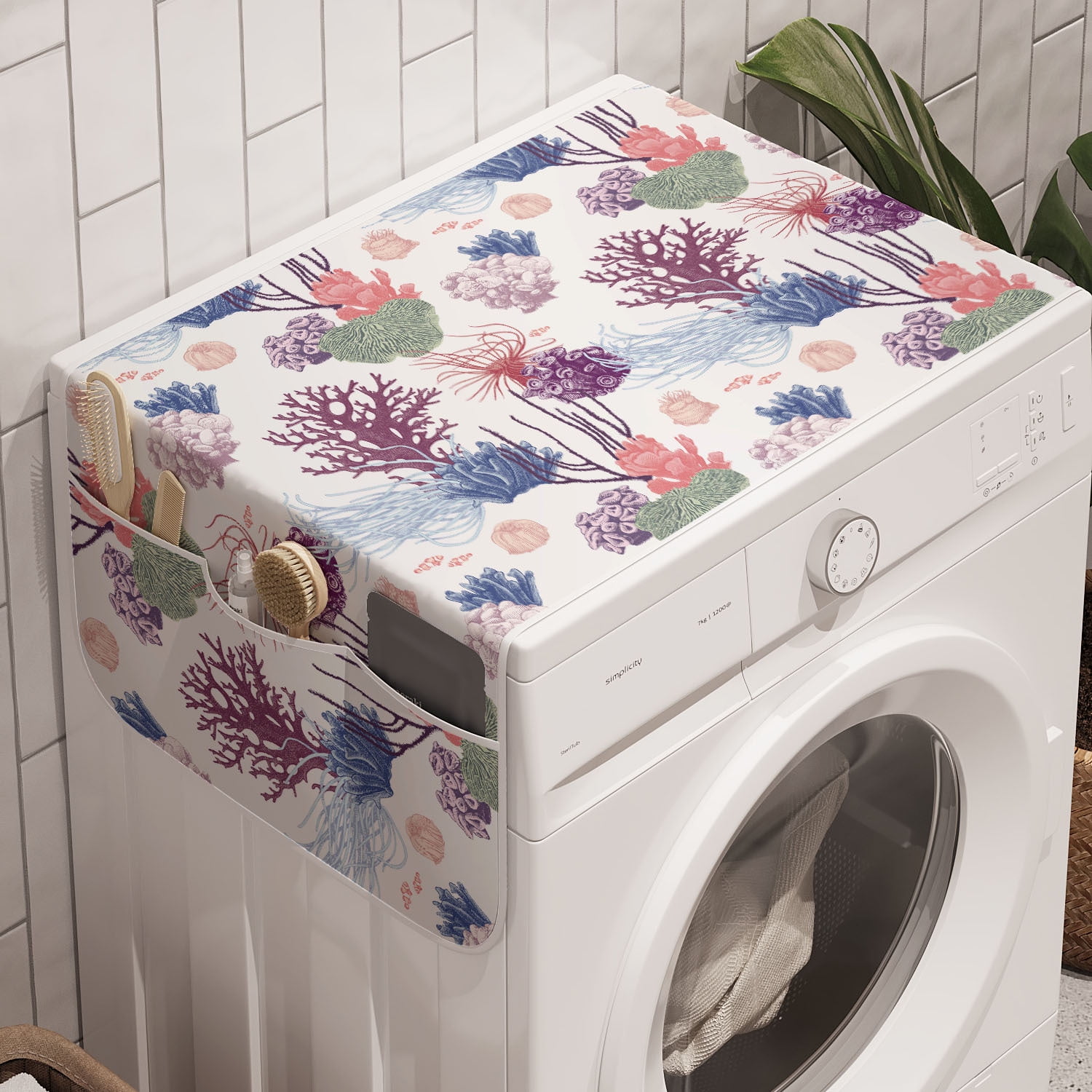 Nature Washing Machine Organizer, Underwater Scene of Engraved Style ...