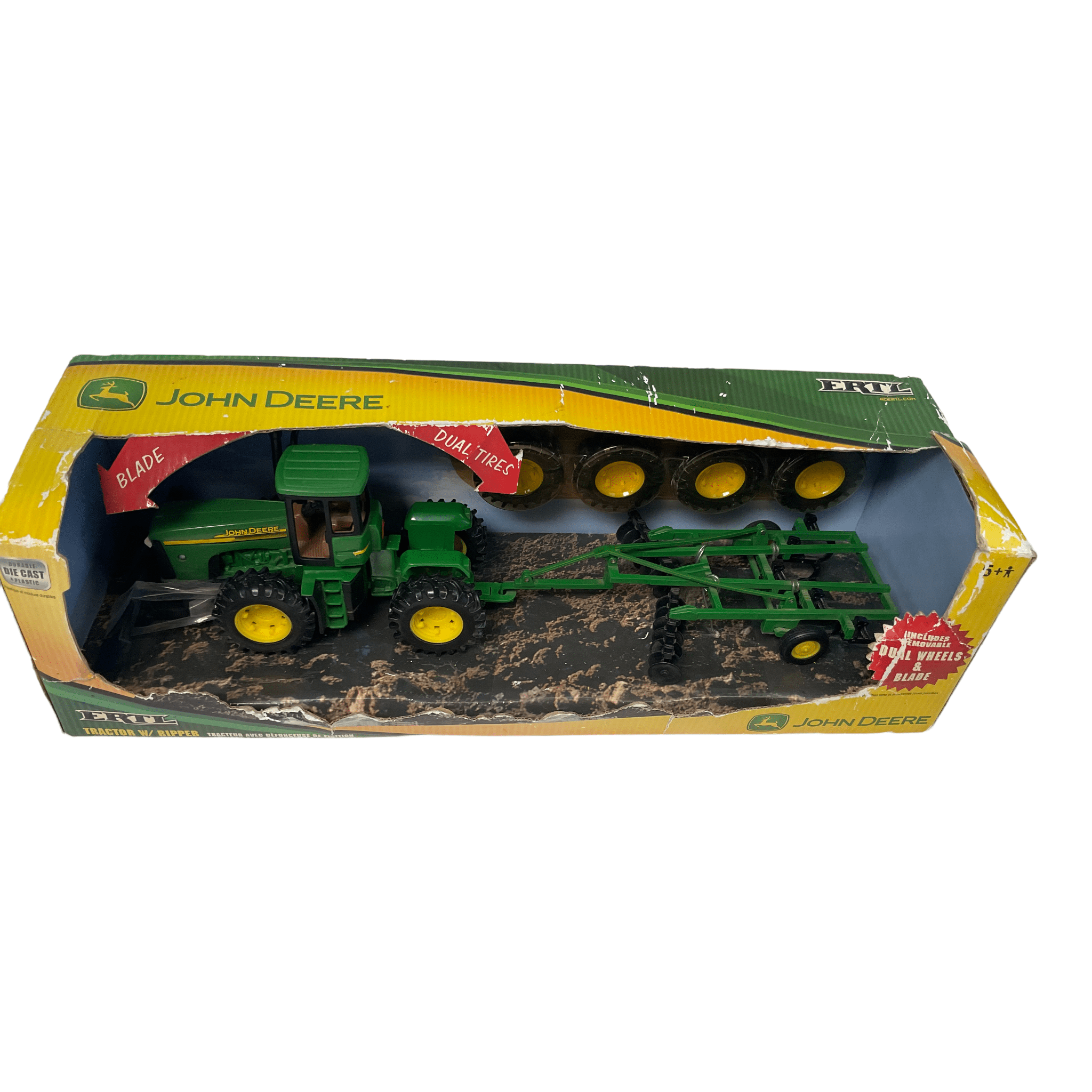 Ertl Tractor with Ripper 18" John Deere Set Removable Dual Wheels Blade ...
