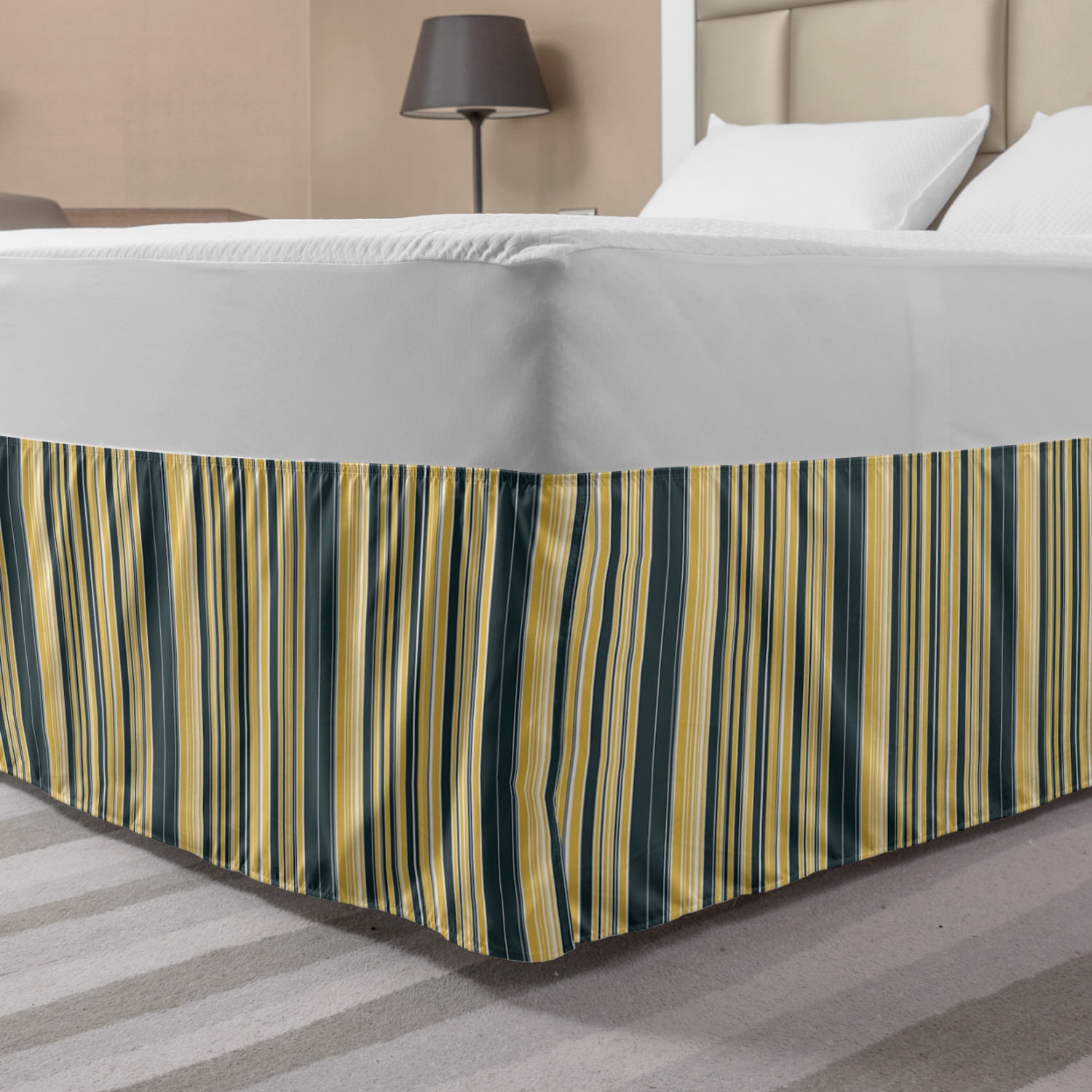 Geometric Bed Skirt, Barcode Style Pattern in Retro Colors Straight ...