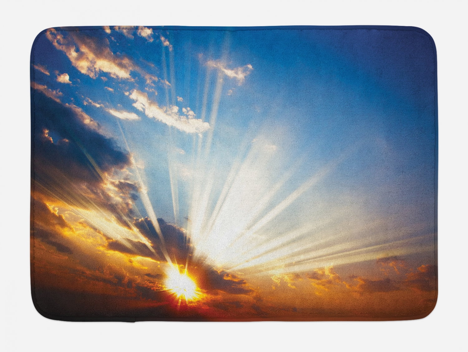 Clouds Bath Mat, Sky View with Sun Rays from the Bottom Mystic ...