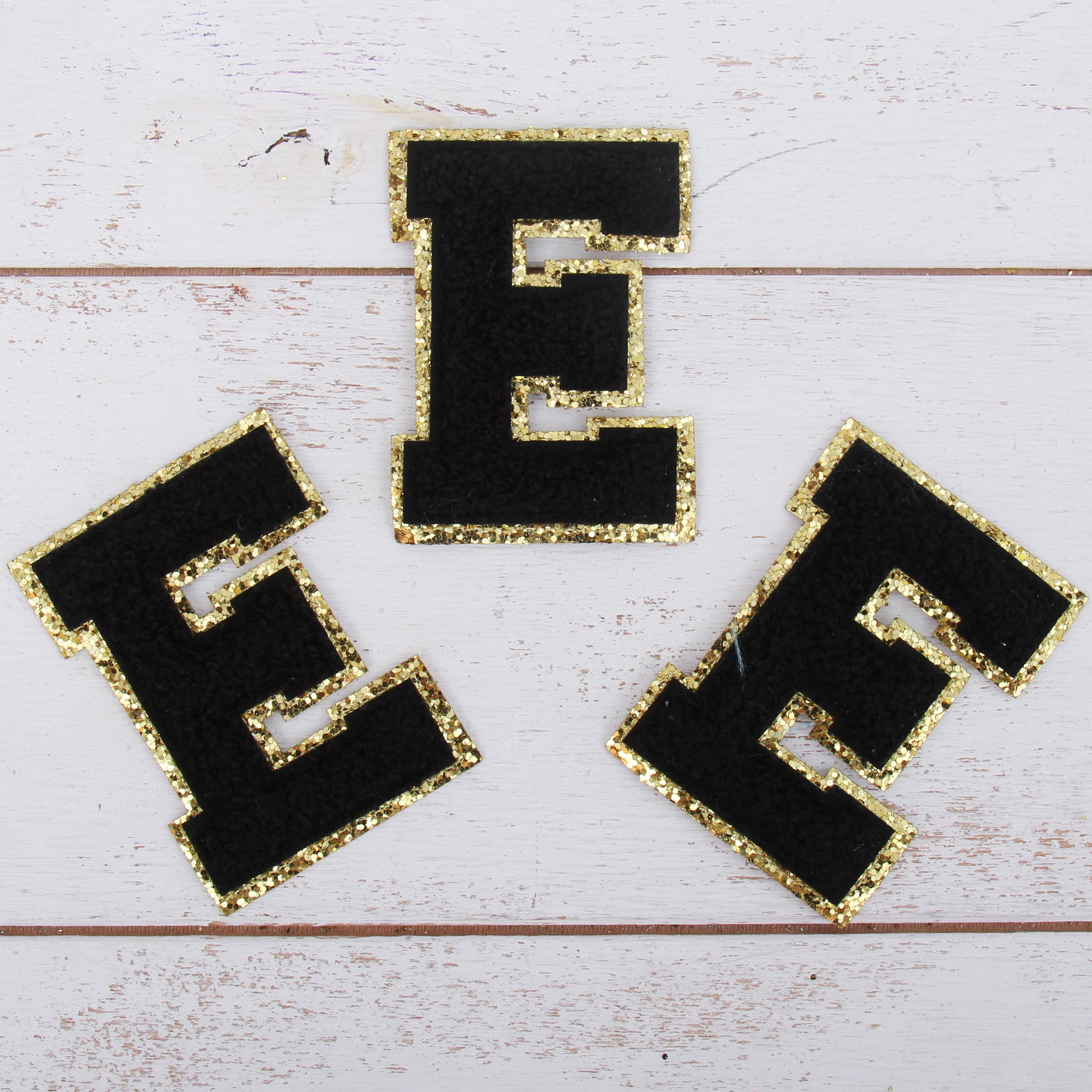 3 Pack Chenille Iron On Glitter Varsity Letter "E" Patches - Black ...