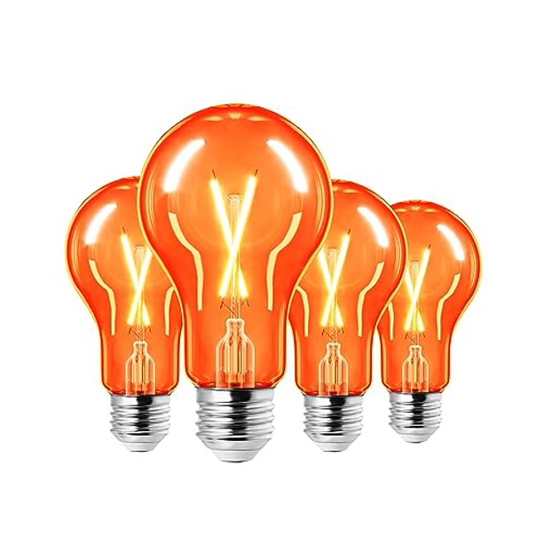 EDISHINE 4 Pack Orange Light Bulb Outdoor, 8W A19 LED Light Bulb ...