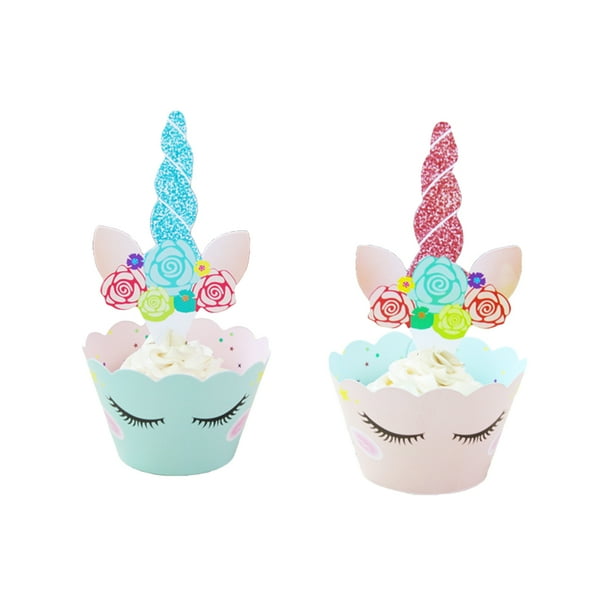 24pcs Cupcake Toppers and Wrappers Set Unicorn Themed Cupcake Toppers ...