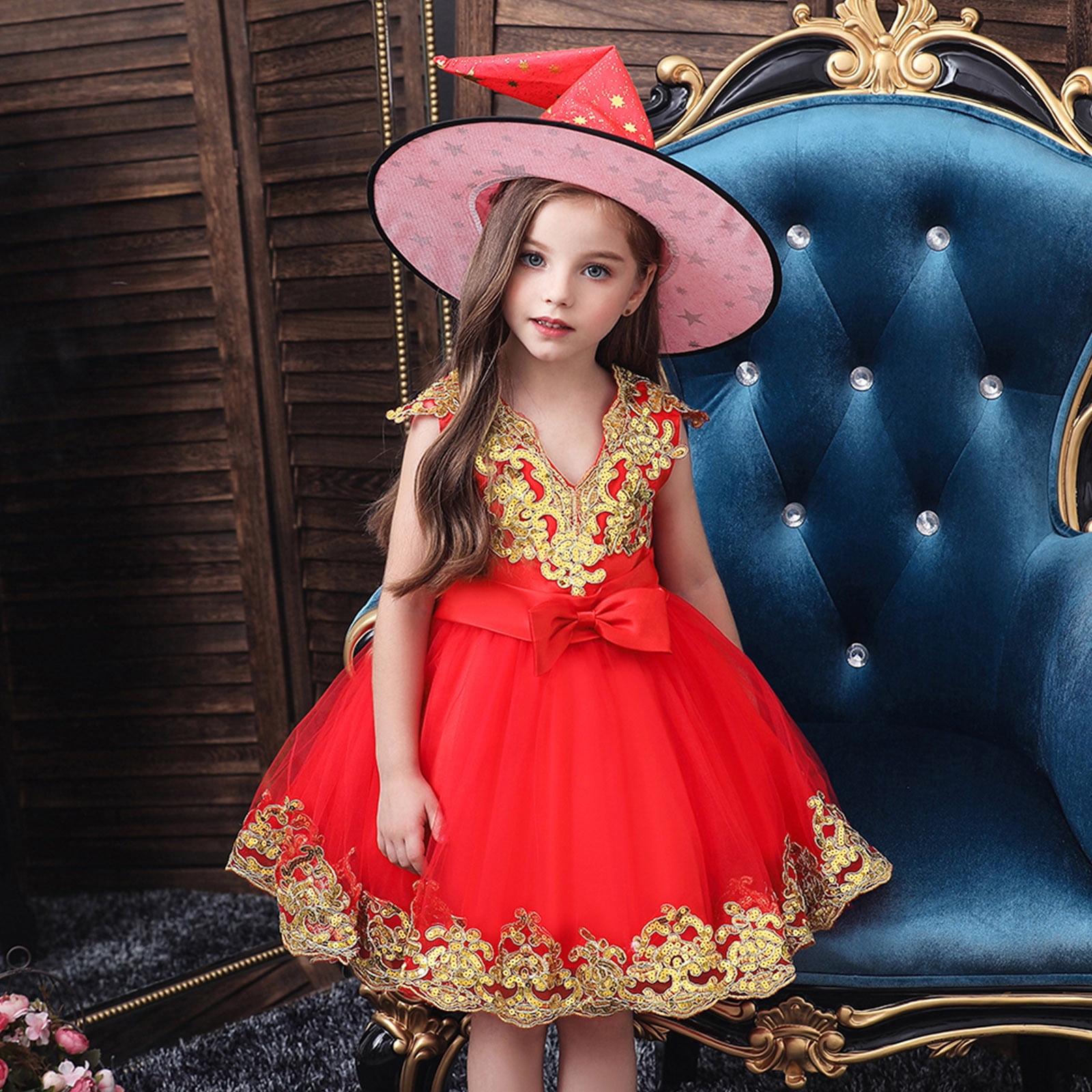 Red And Gold Flower Girl Dresses