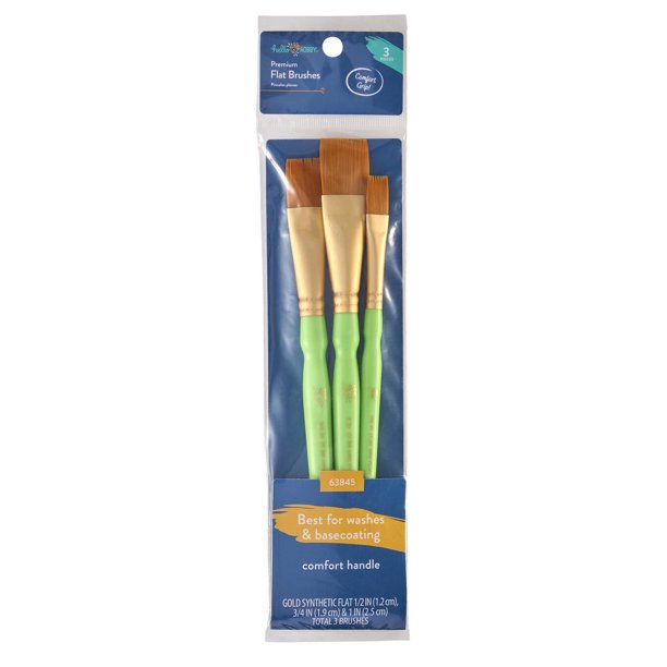 Hello Hobby 3 Pc Flat Synthetic Paint Brush Set with Comfort Grip ...