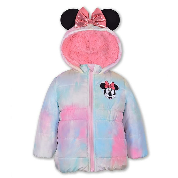 Disney Girl's Minnie Mouse Print Hooded Puffer Jacket with Ears and Bow ...