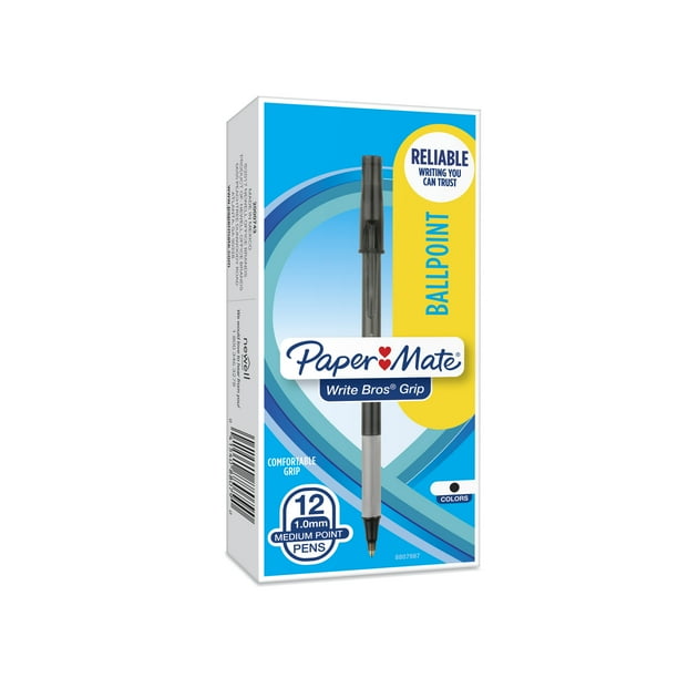 Paper Mate Write Bros Grip Ballpoint Stick Pen, Black Ink, Medium ...