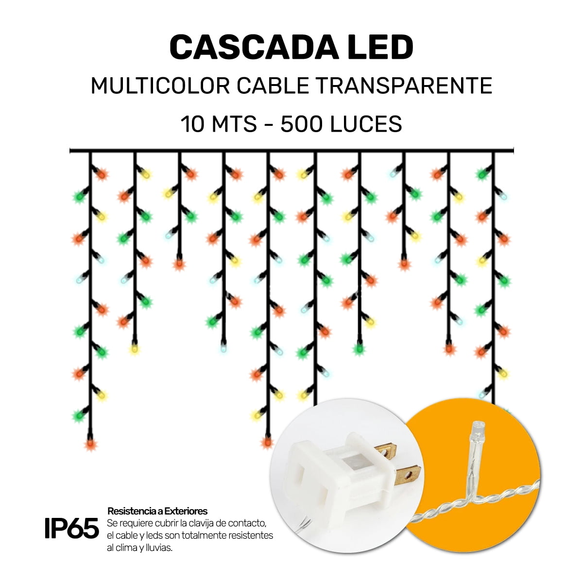 Serie Navideña Cascada Led 10 mts 500 Luces Exterior Navidad ...