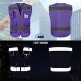 TCCFCCT Purple Safety Vest for Men Women 9 Pockets High Visibility ...