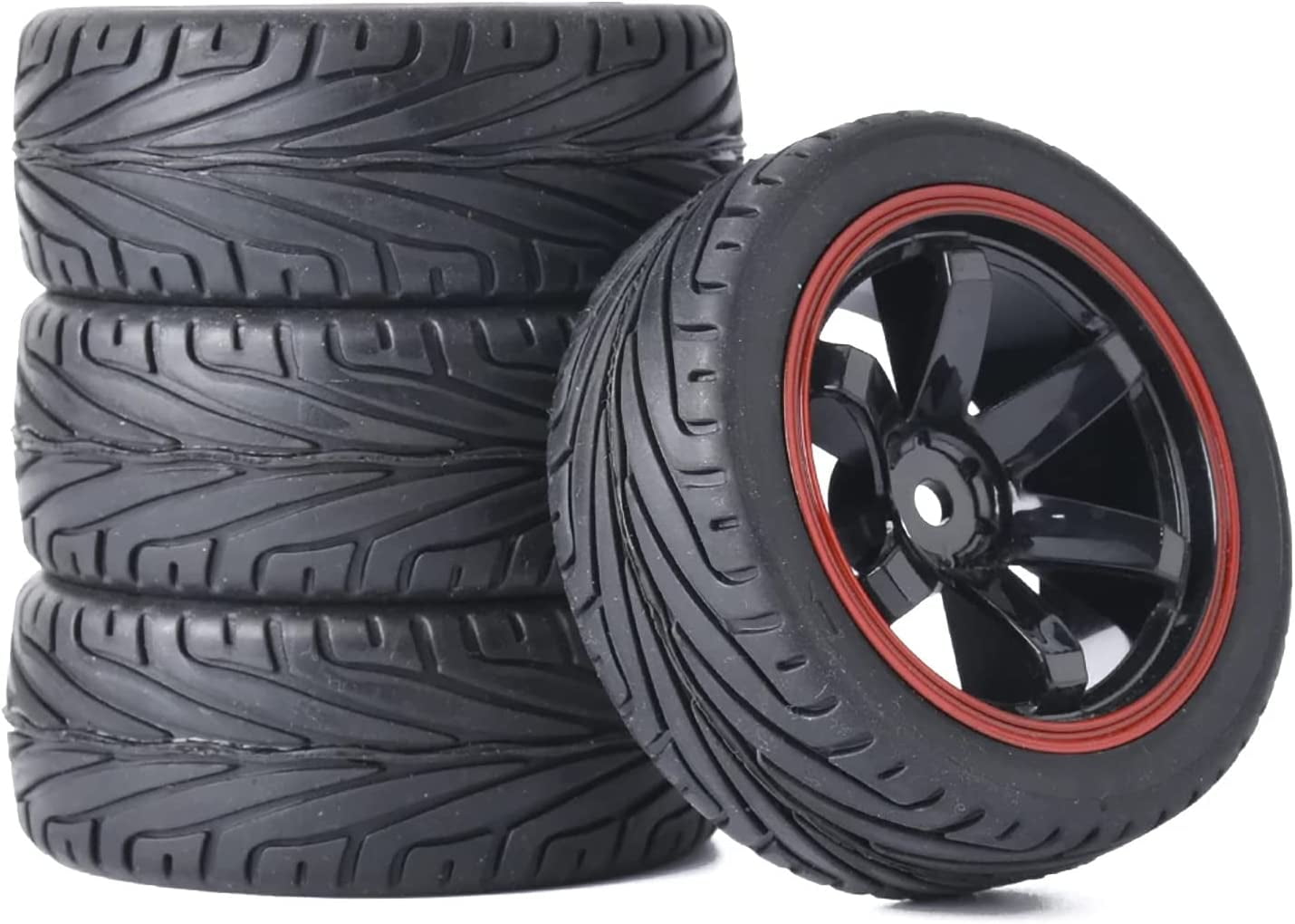 LINLIN 4PCS RC Car Rubber Tires and Plastic Wheels Rims Compatible with ...