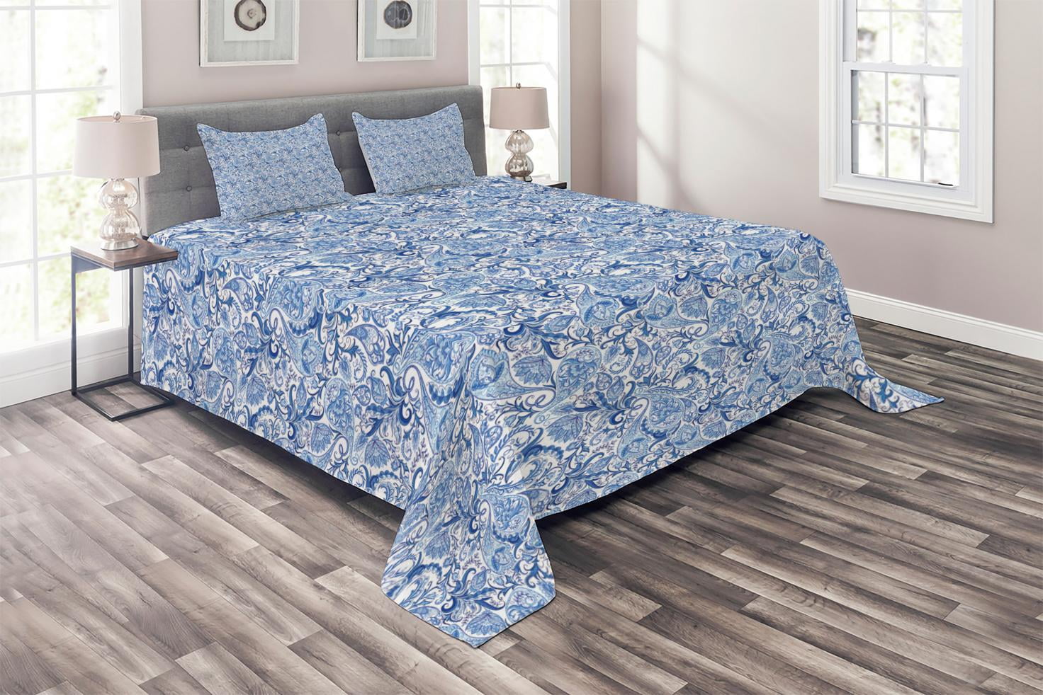 Ambesonne Blue Quilted Coverlet 3 Pcs, Native Natural, Queen Size, Pale ...