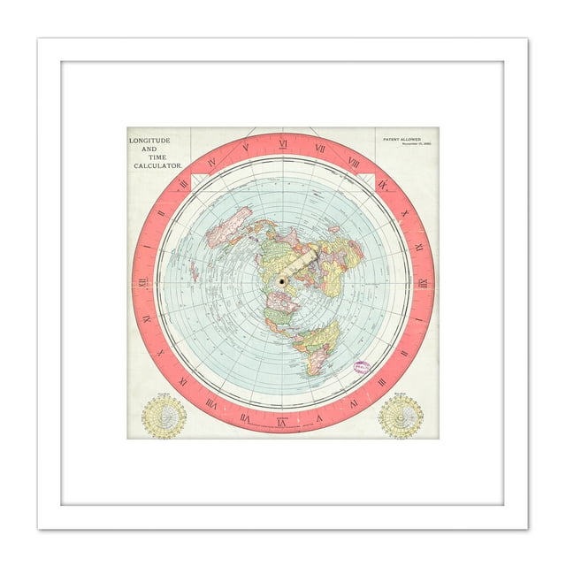 Map Gleason 1892 World Time Calculator Flat Earth 8X8 Inch Square ...