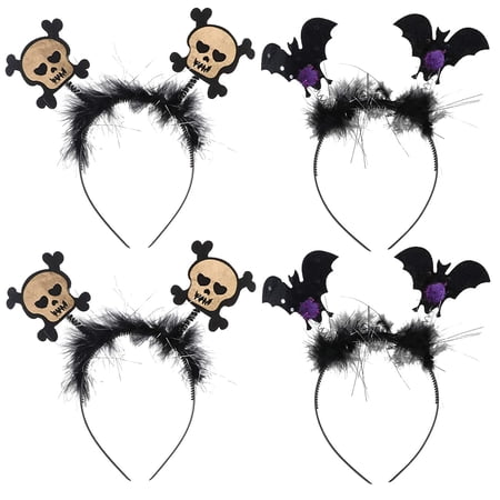 4Pcs Halloween Skull Bat Headbands Feather Bat Skeleton Head Boppers ...