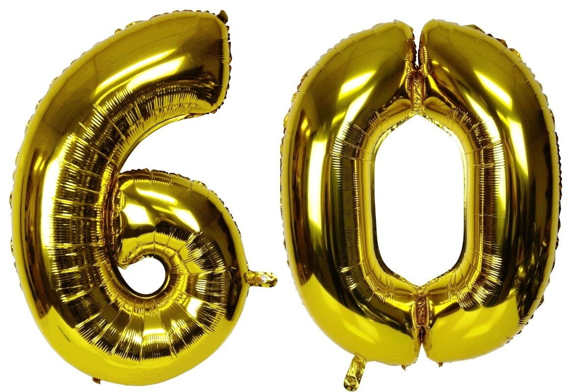 40" Large 60 Gold Number Balloons 60th Birthday Anniversary Foil Float ...