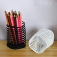Desk Pen Organiser Storage Box Square Shape Metal Spring Pen Cup For ...