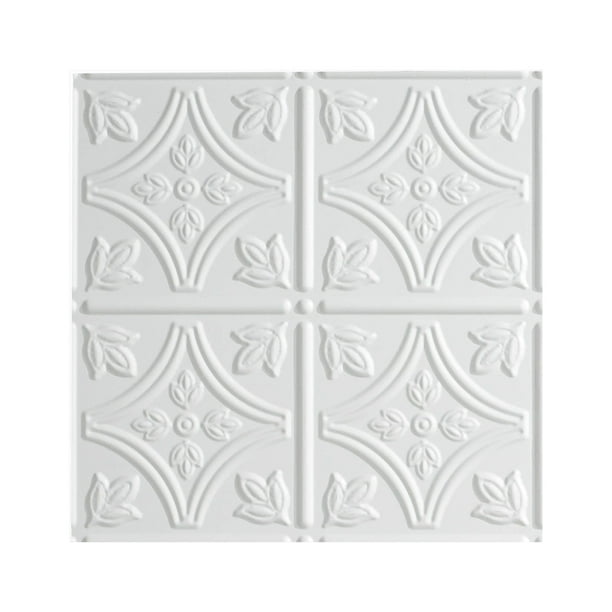 Fasade Easy Installation Traditional 1 Matte White Glue Up Ceiling Tile ...