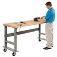Mobile Adjustable Height Workbench, Maple Butcher Block Square Edge, 72 ...