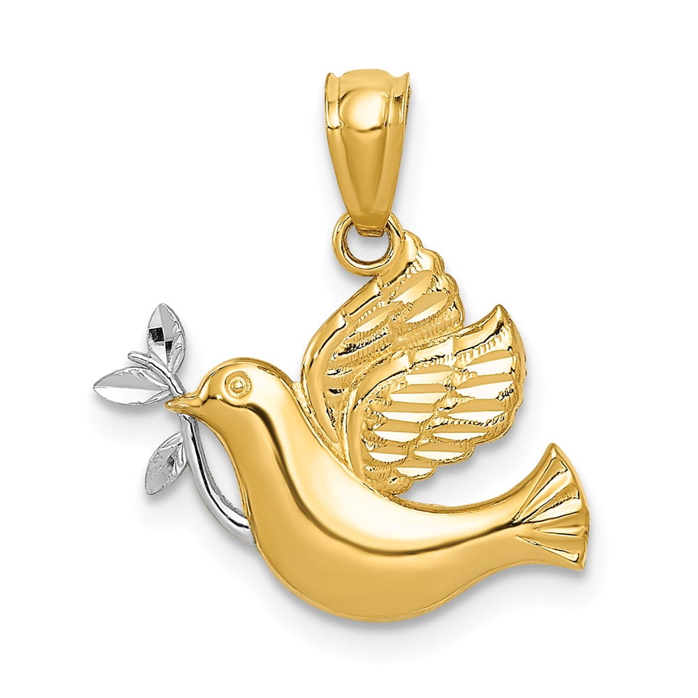 14k Yellow with White Rhodium Two-tone Gold Polished Dove w/Olive ...