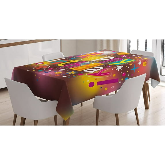 Birthday Decorations Tablecloth, Colorful Fun Graphic Lettering with ...