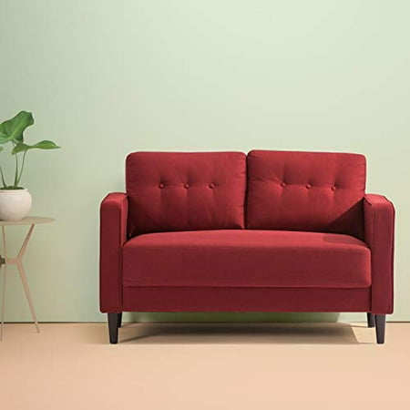 Zinus Mikhail Mid-Century Loveseat Sofa / Ruby Red Sofa Couch / Button ...