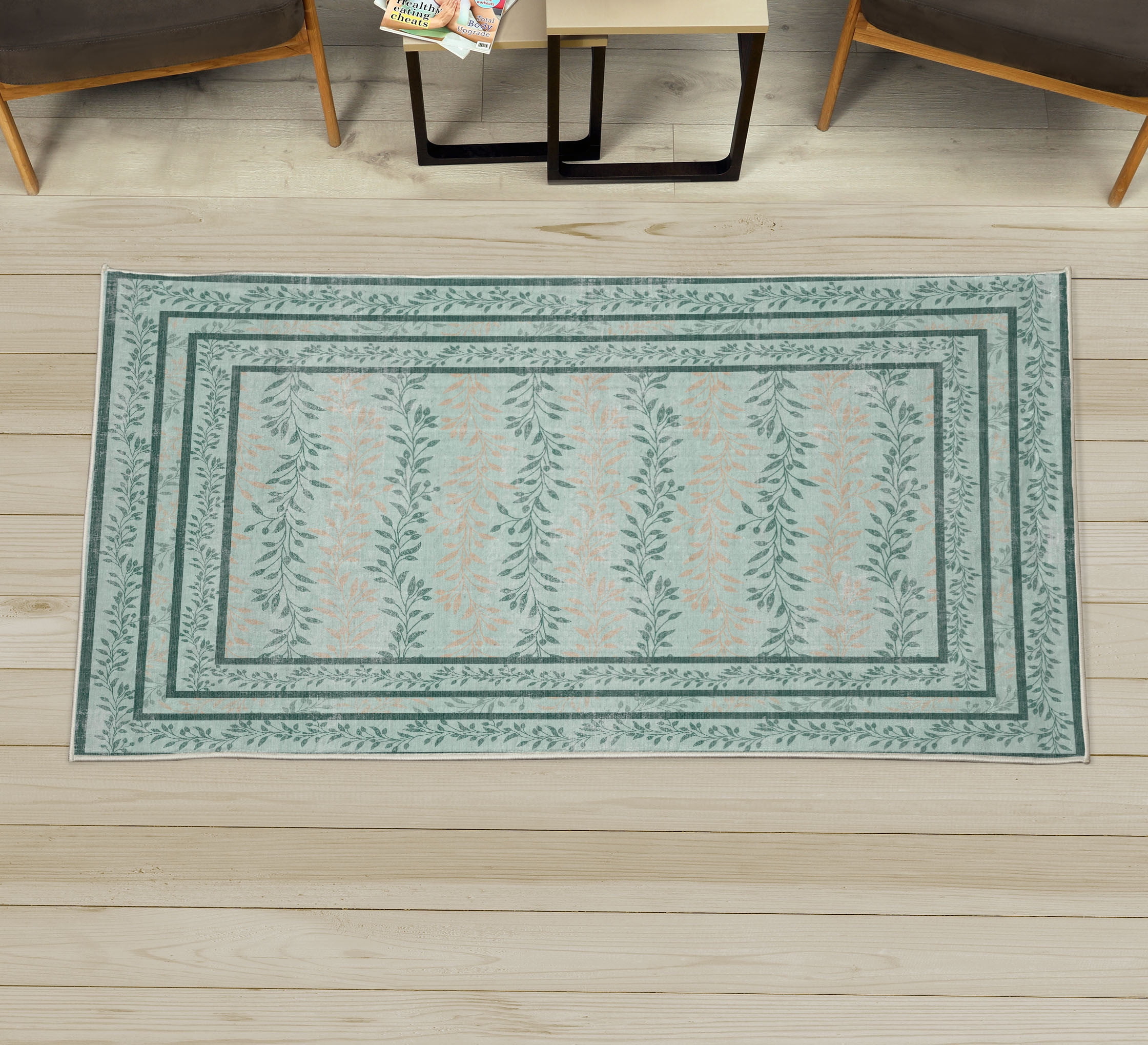 Leaves Decorative Rug, Botanical Design of Delicate Branches and ...