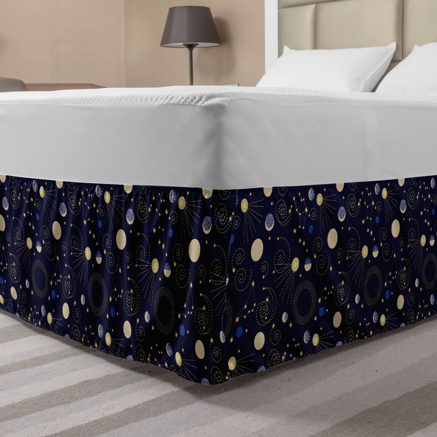 Cosmos Bed Skirt, Retro Memphis Style Planetary Space Shapes ...