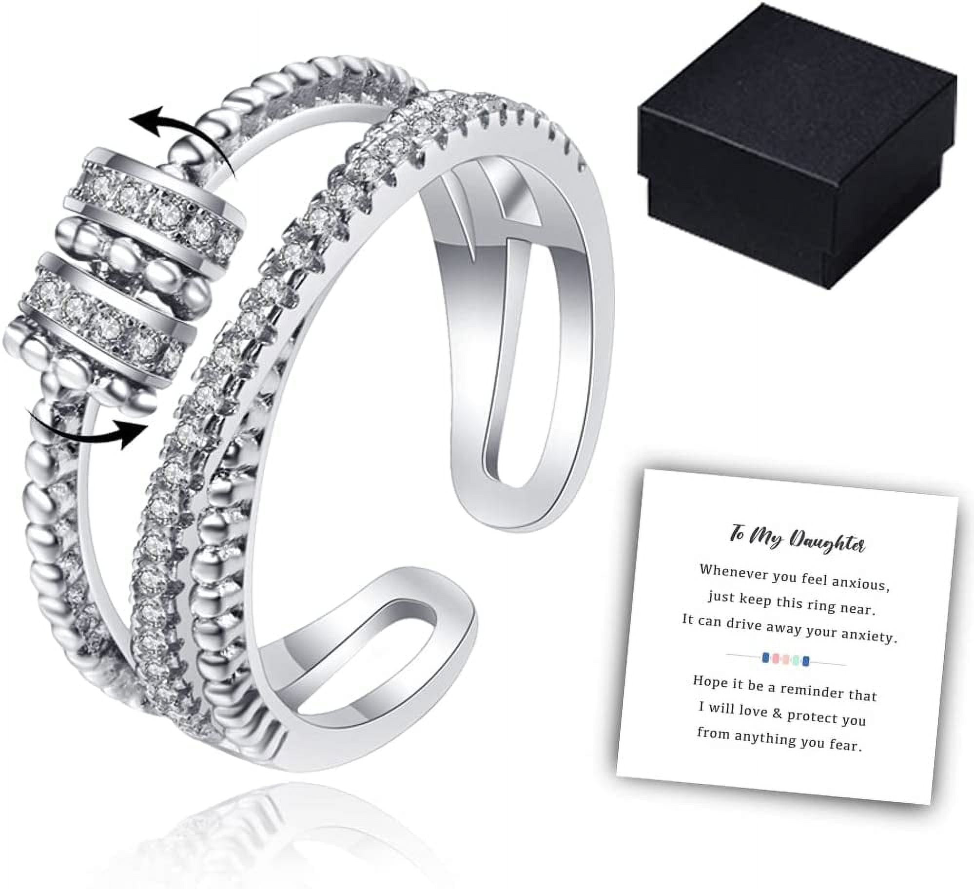 HSHDLDF to My Daughter - Fidget Ring, S925 Sterling Anxiety Ring for Women, Ring with Beads ...
