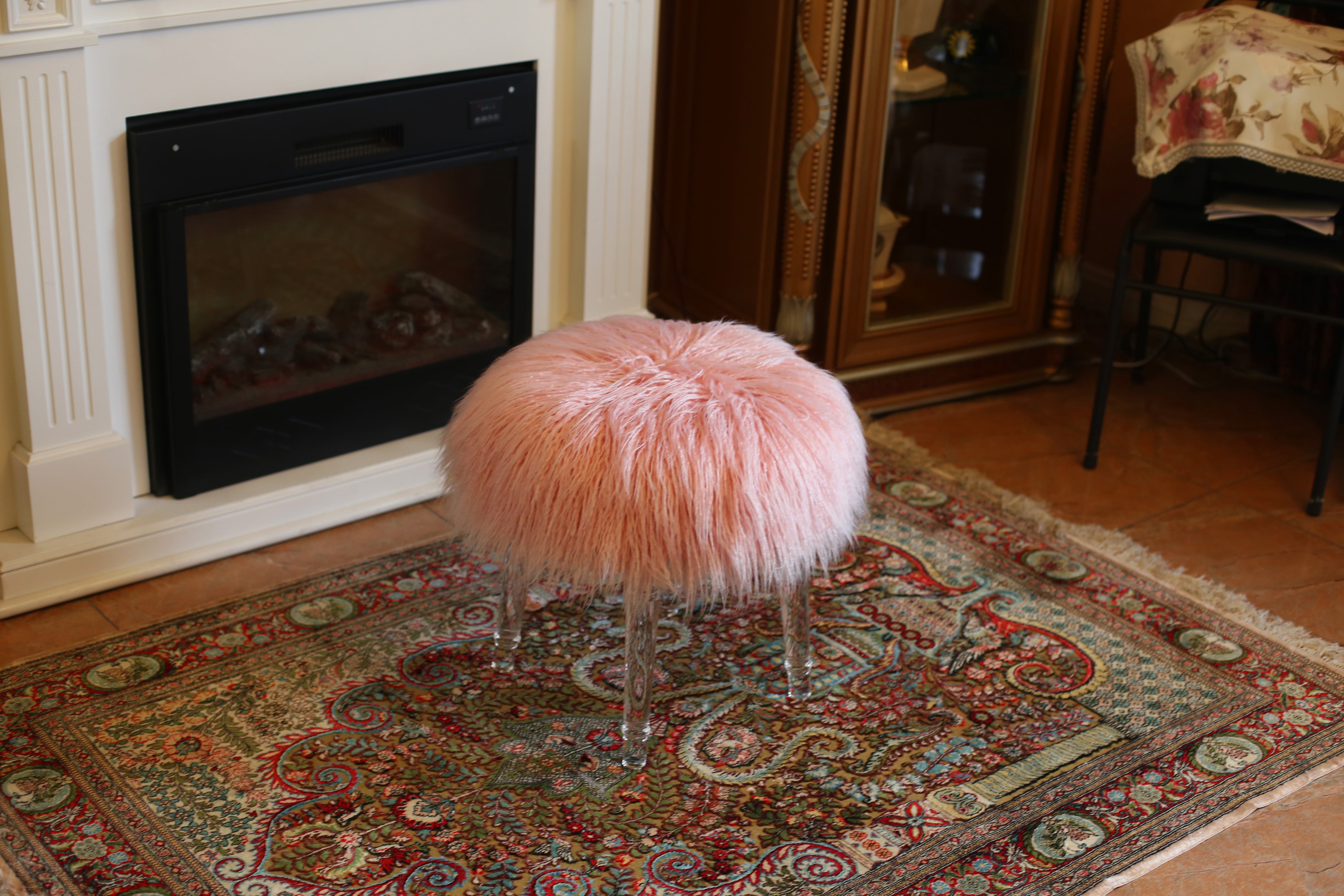 Fur Ottoman With Acryllic Legs White or Pink - Walmart.com