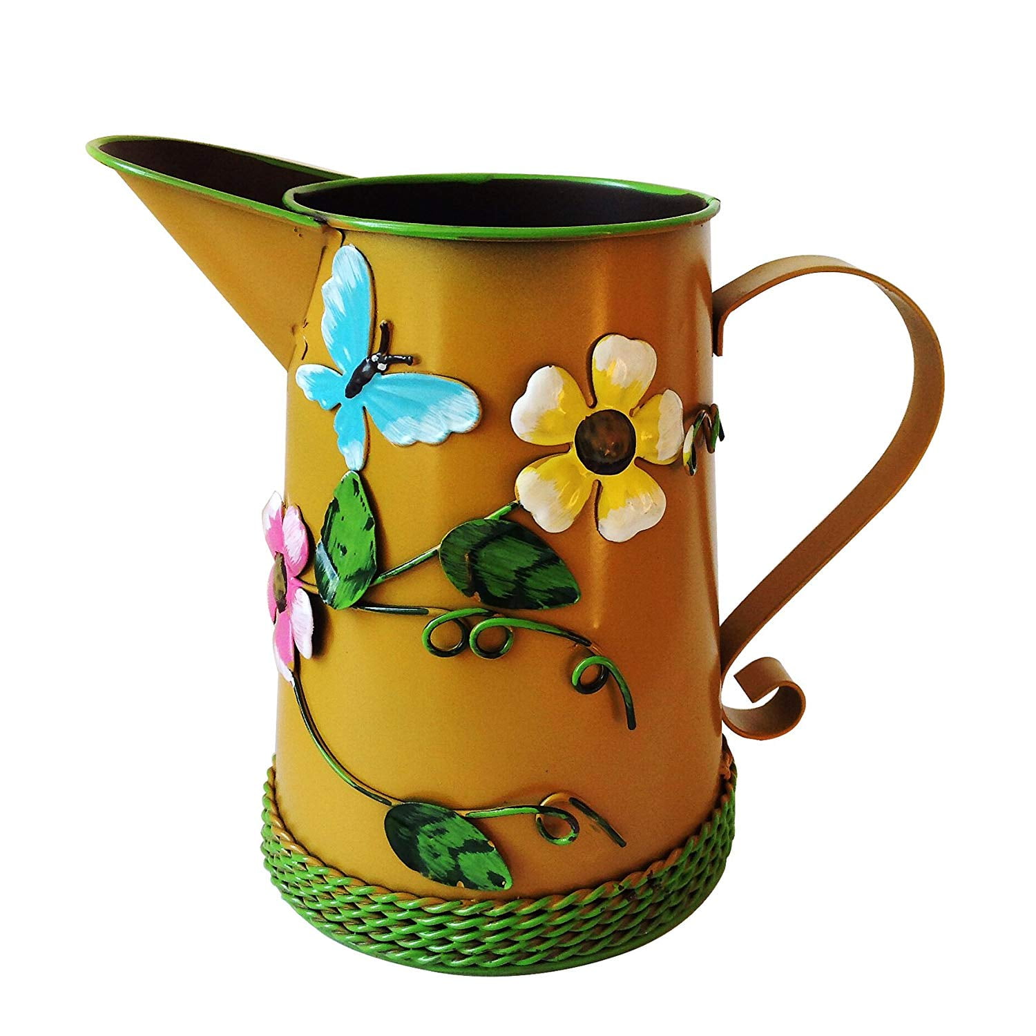 Handmade Iron Watering Can Vase Pitcher Holder with Raised Flowers ...
