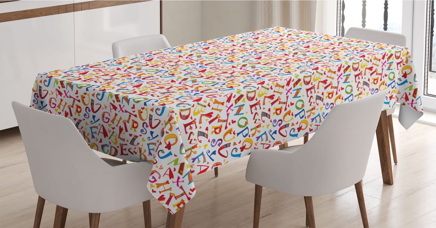 Alphabet Tablecloth, Pattern of Funky Vibrant Layout with Whimsical ...