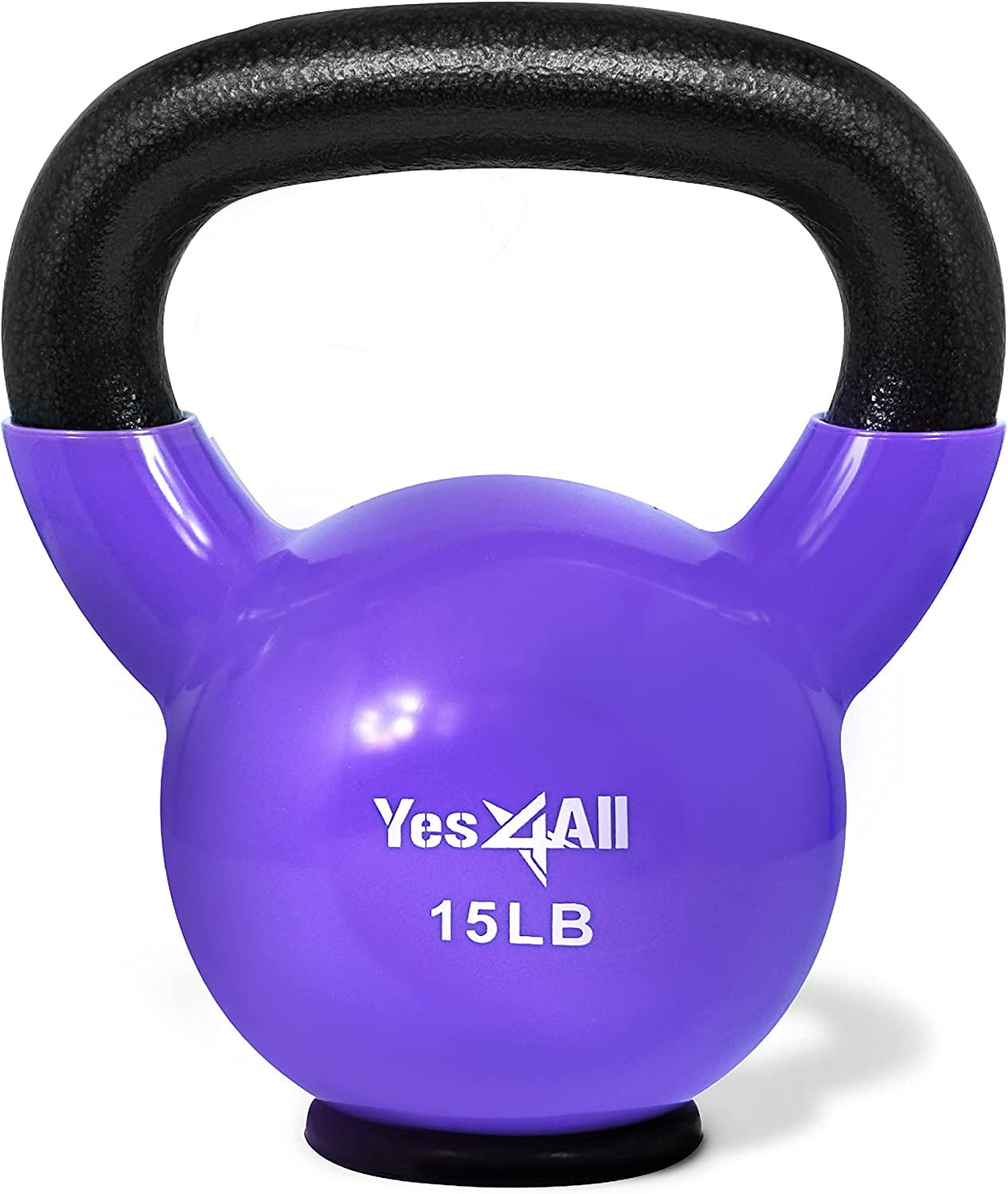 Yes4All 15lb Vinyl Coated / PVC Kettlebell with Rubber Base, Purple, Single - Walmart.com