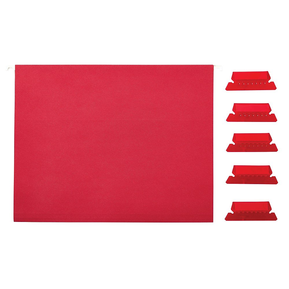 Staples Hanging File Folders 5-Tab Letter Size Red 25/Box (163535 ...