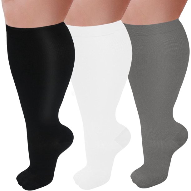 3 Pairs Plus Size Compression Socks for Women and Men Wide Calf 20 ...