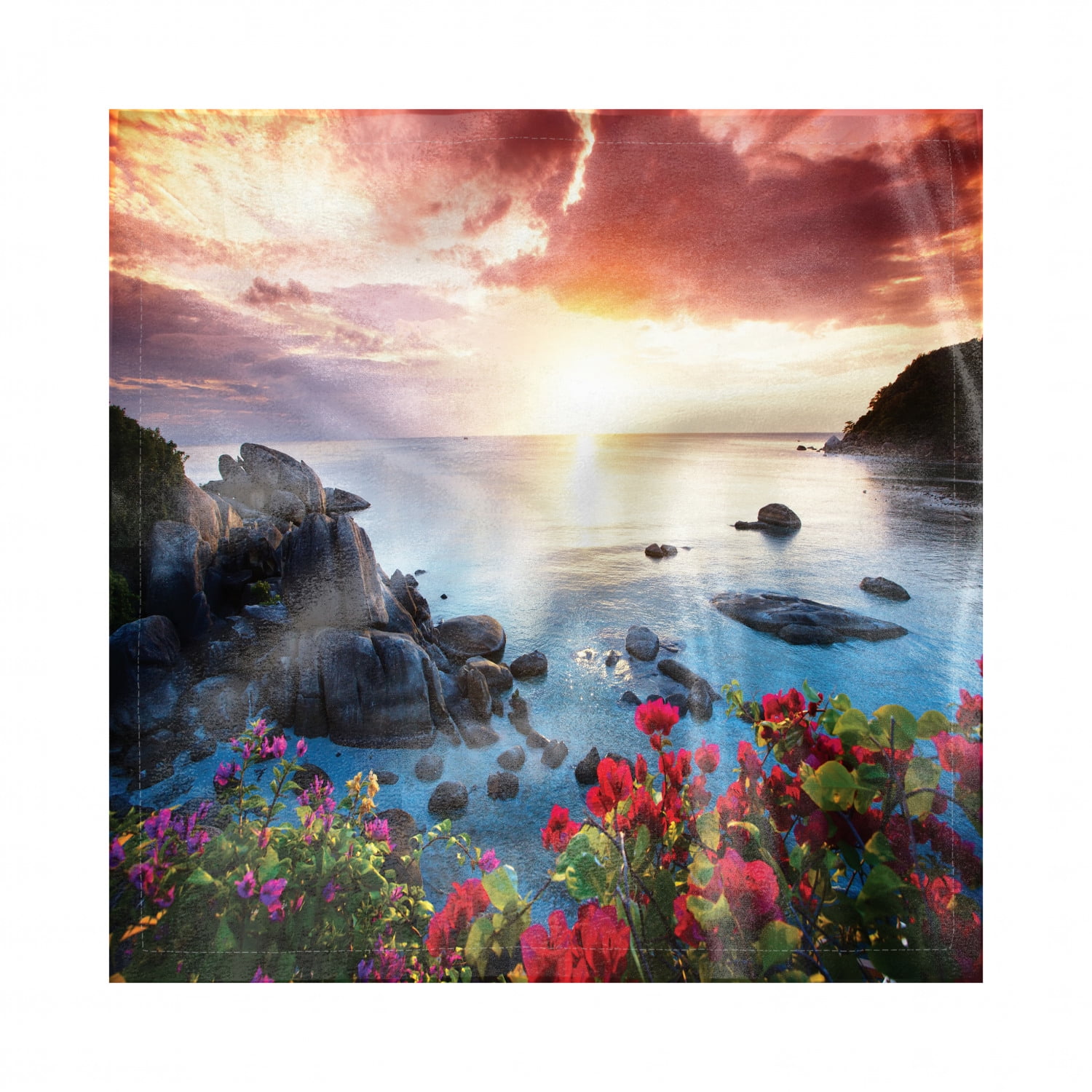Beach Decorative Satin Napkins Set Of 4 Poppy And Carnation Blossoms