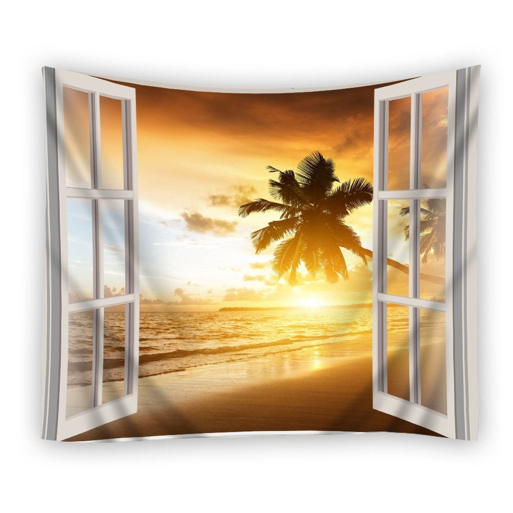 POPCreation Open Window Beach Beautiful Sunset Beach Tapestry Polyester ...
