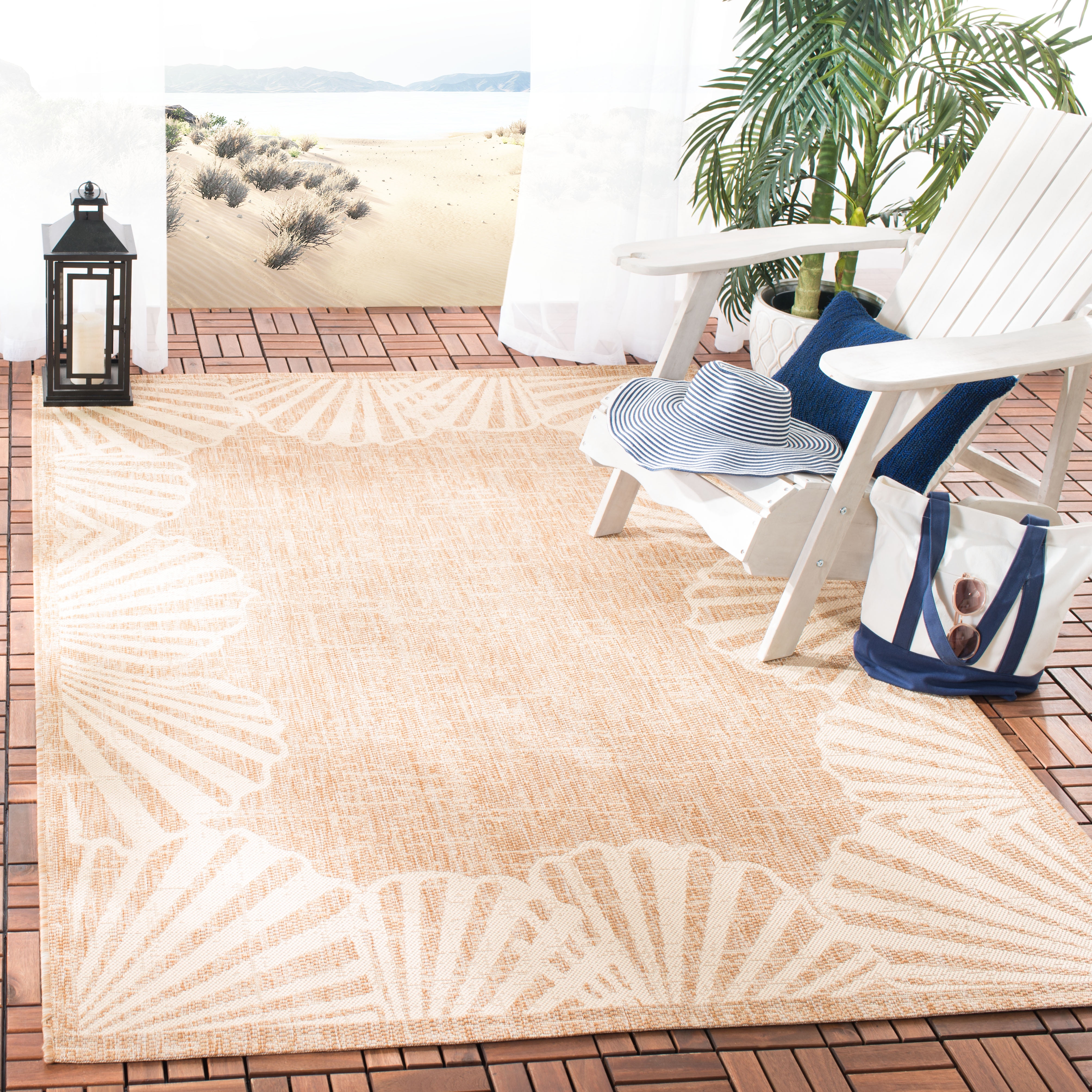 SAFAVIEH Courtyard Shedley Seashells Indoor/Outdoor Area Rug, Natural ...