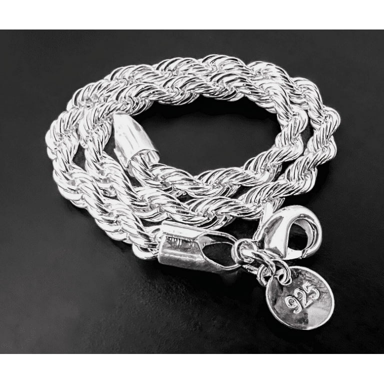 16 24 Men Women 4mm Diamond Cut Waterproof 925 Sterling Silver Twisted Rope Chain Necklace 24 INCH