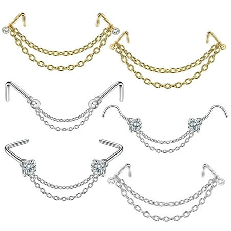6pcs Nose Chain Nose Chain Ring Stainless Steel Nose Stud Piercing Nose ...
